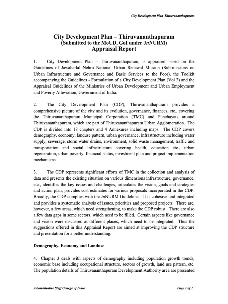 City Development Plan - Thiruvananthapuram (Appraisal Report | PDF ...