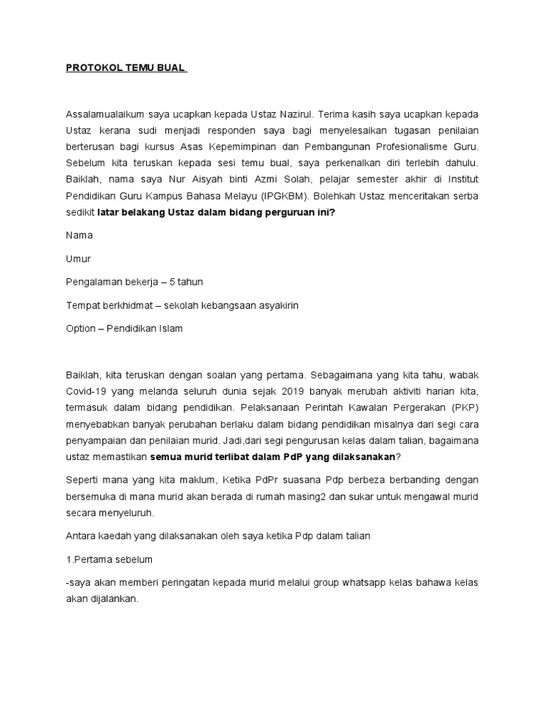 Protokol Temu Bual | PDF