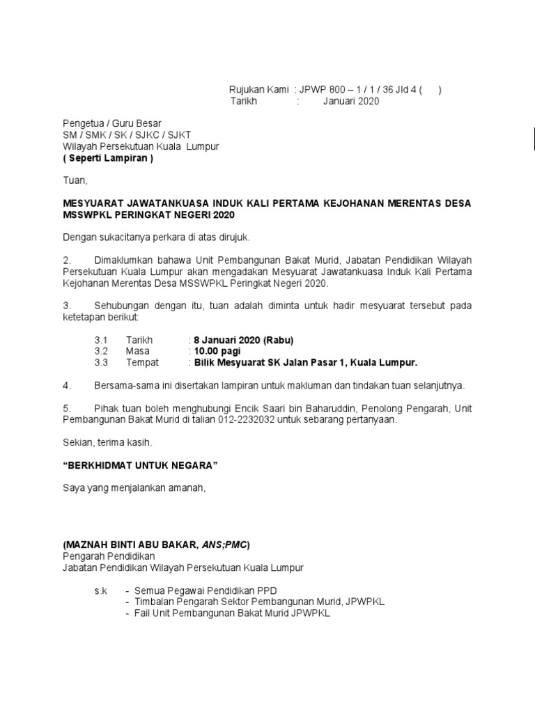 Mesyuarat Jawatankuasa Induk MSSWPKL 2020 | PDF