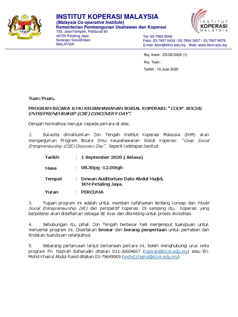 1.surat Jemputan Program Bicara Ilmu (Keusahawanan Koperasi Coop Social ...