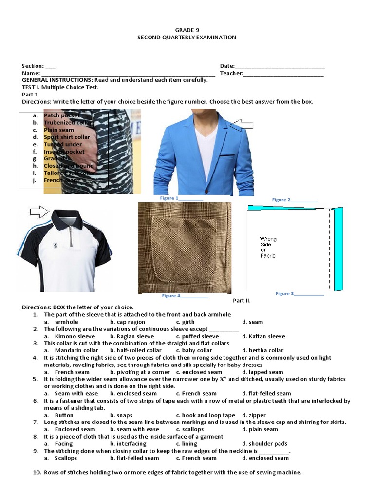 G9 2nd Grading Exam 2016 | PDF | Seam (Sewing) | Clothing
