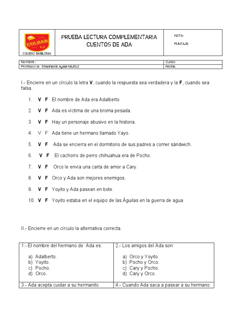 Cuentos de Ada Prueba | PDF