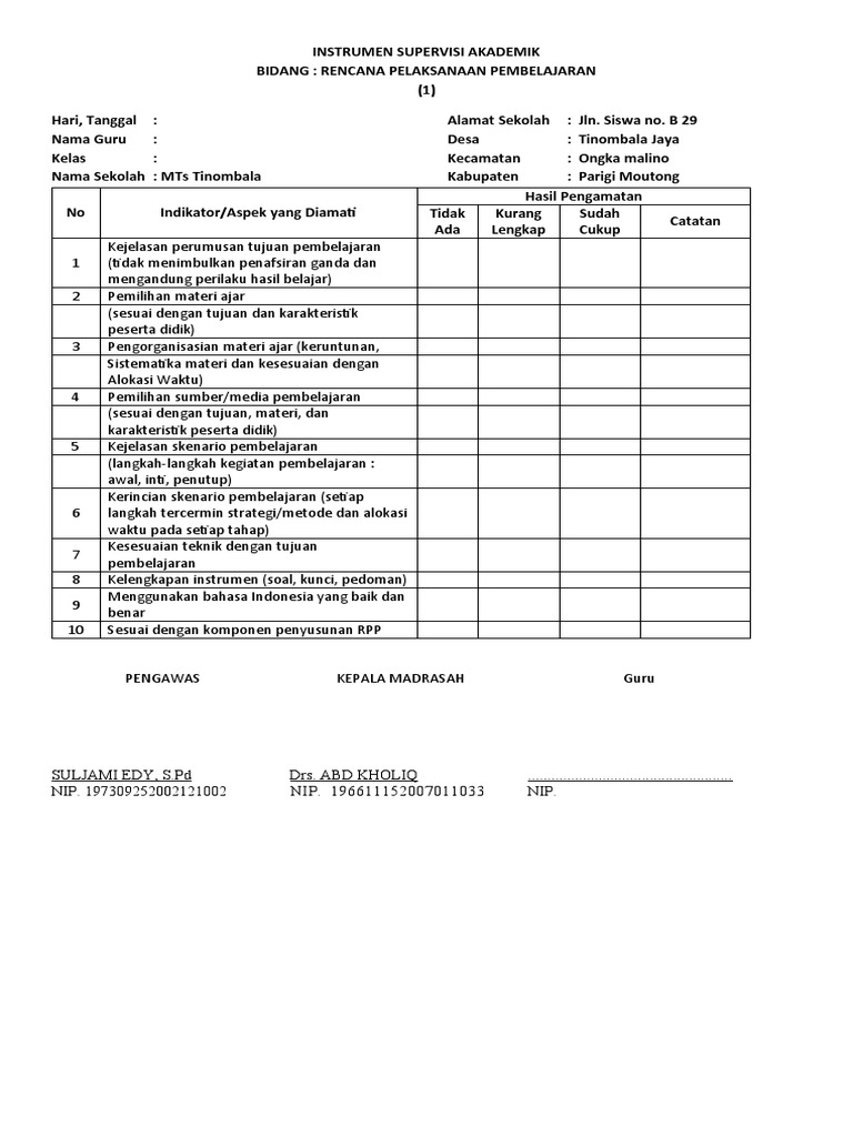 Instrumen Supervisi Akademik | PDF
