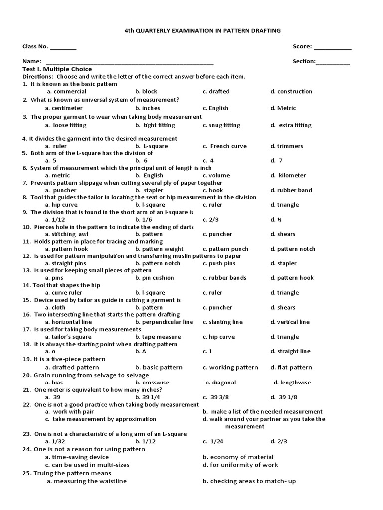 G10 - 4TH Quarter Exam | PDF | Clothing