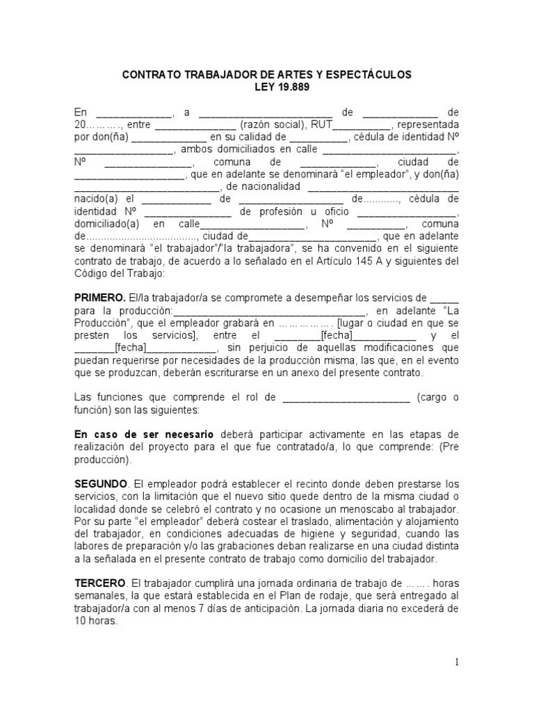 Contrato Tipo Ley 19889 Cine y Television | PDF | Tiempo de trabajo ...