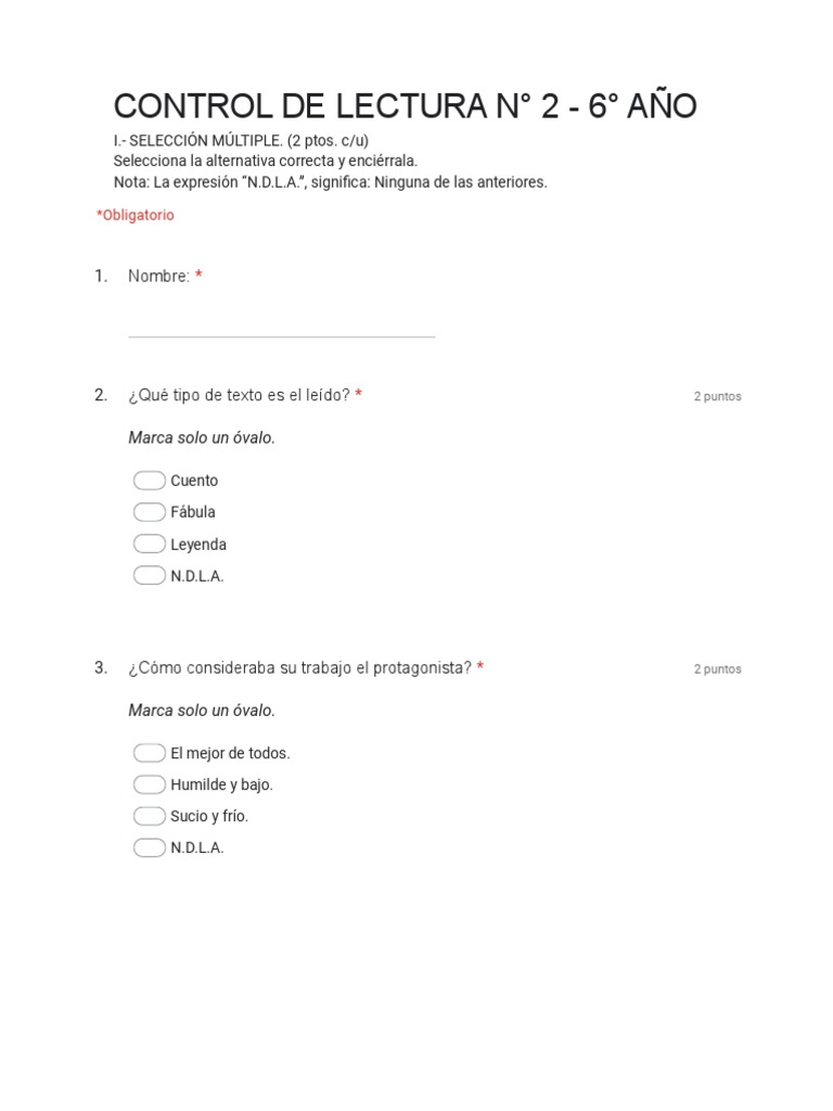 Control de Lectura #2 - Formularios de Google | PDF