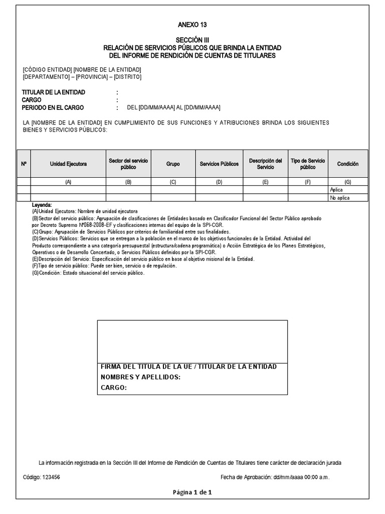 Anexo 13 Sección Iii Relación de Servicios Públicos Que Brinda La Entidad Del Informe de ...