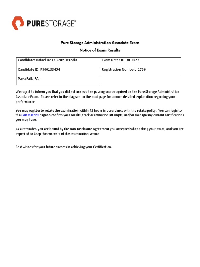 Pure Storage Exam Results: Fail Notice | PDF | Information | Cognitive ...