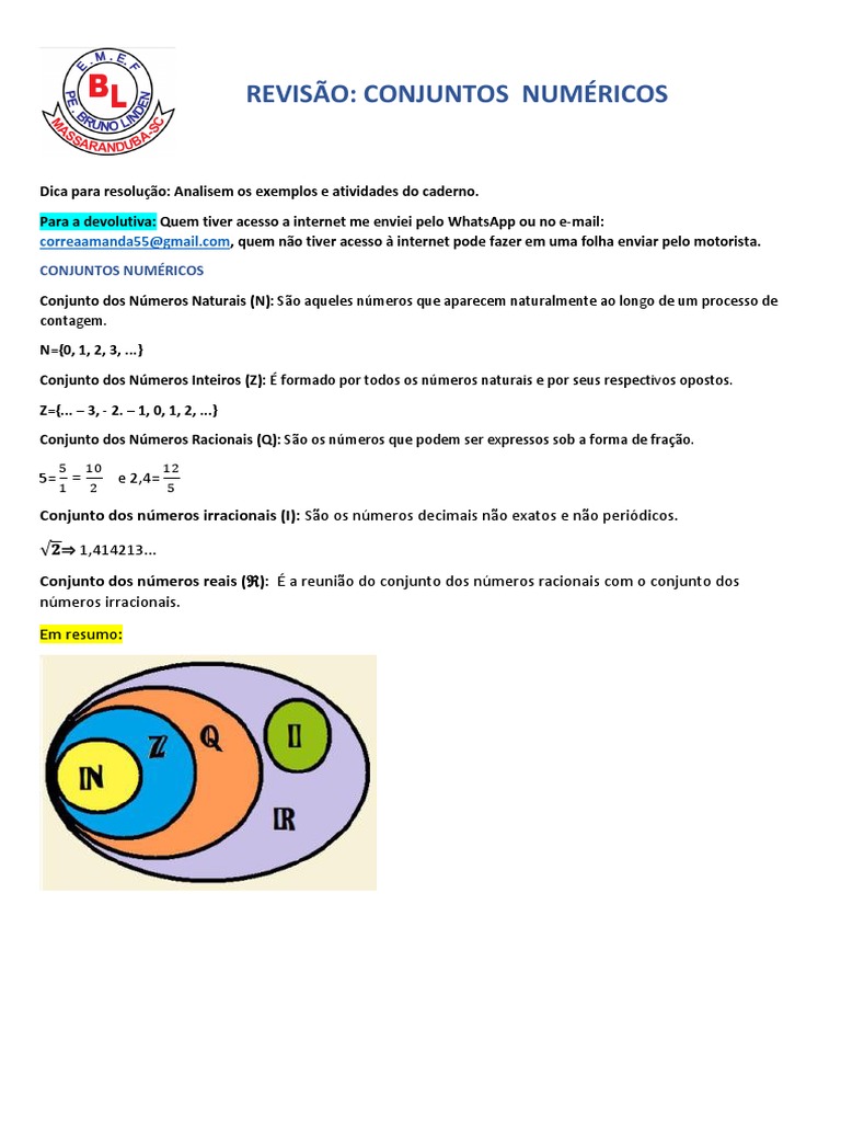 Revisão Conjuntos Numéricos 1 9º Ano | PDF | Números | Número racional