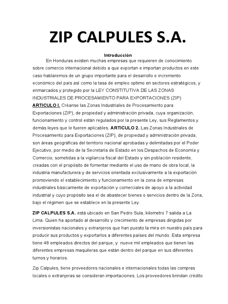 Zip Calpules S.A.: Introducción | PDF | Infraestructura | Exportaciones