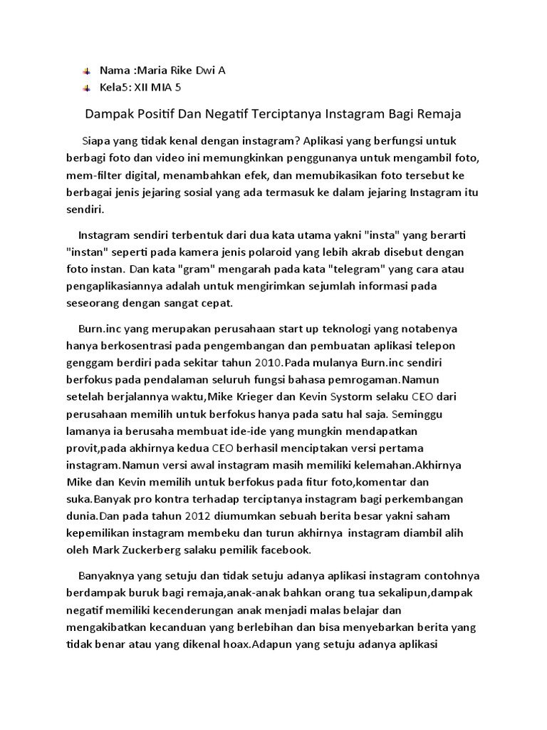 Dampak Positif dan Negatif Instagram bagi Remaja | PDF