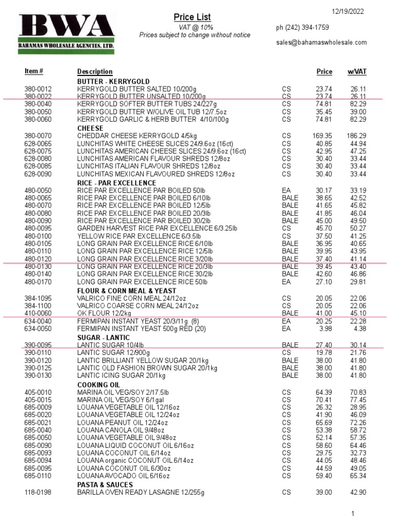Bwa Price List | PDF | Boissons non alcoolisées | Boisson