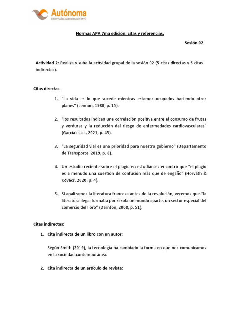 Ejemplos de citas APA: directas e indirectas | PDF | Ciencias sociales