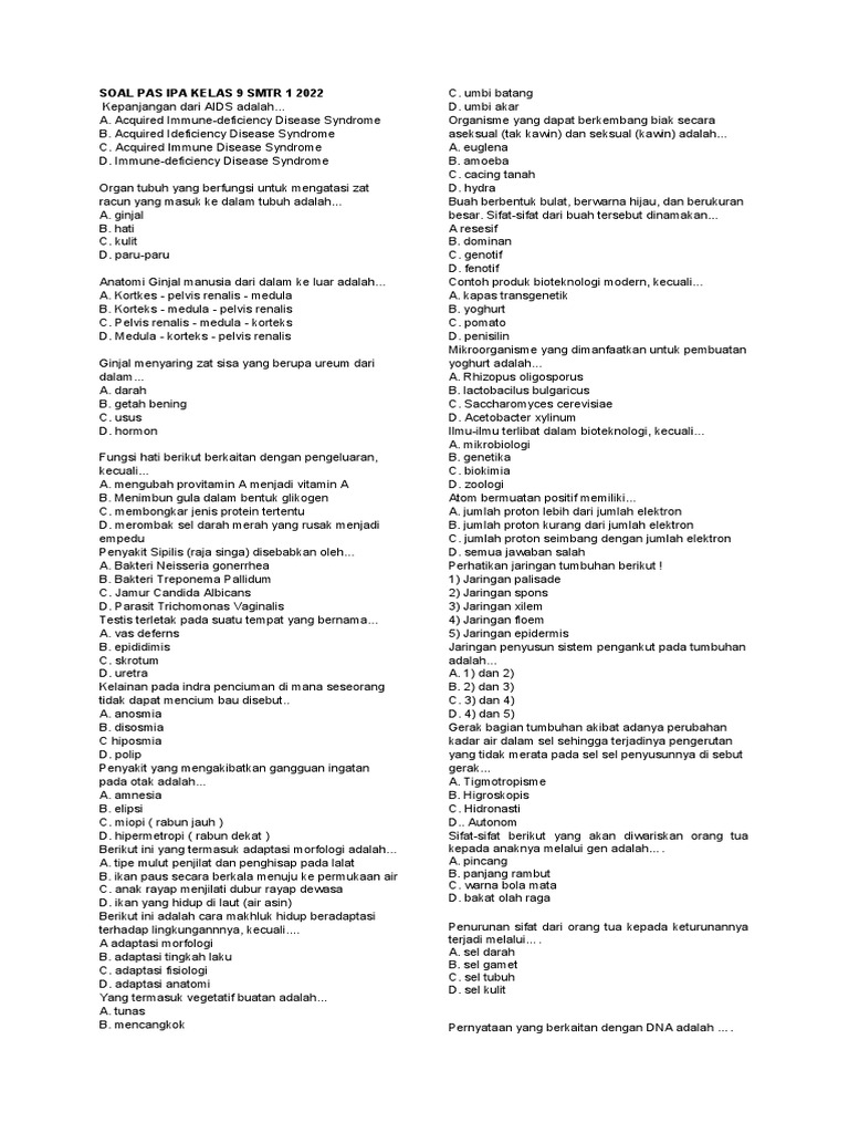 SOAL PAS New IPA KELAS 9 SMTR 1 2022 | PDF