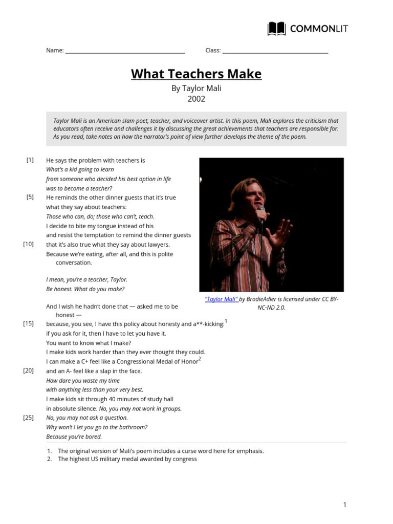 What Teachers Make: by Taylor Mali 2002 | PDF | Experience