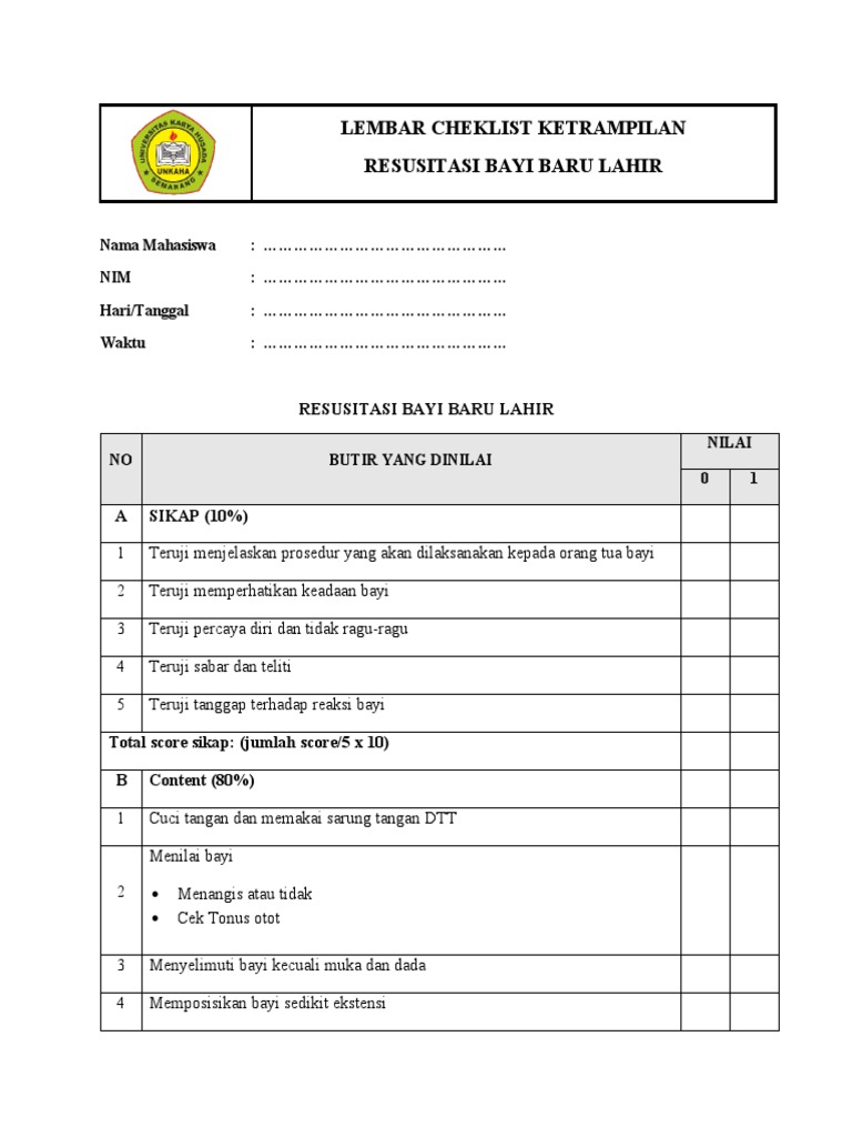 Checklist Resusitasi Bayi Baru Lahir | PDF