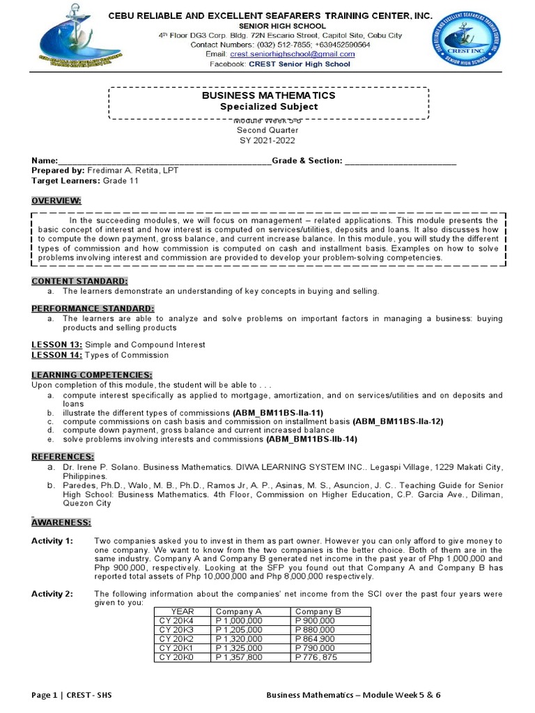 Final Copy Busi. Math Module Week 5-6 1st Sem SY 2021-2022 | PDF ...