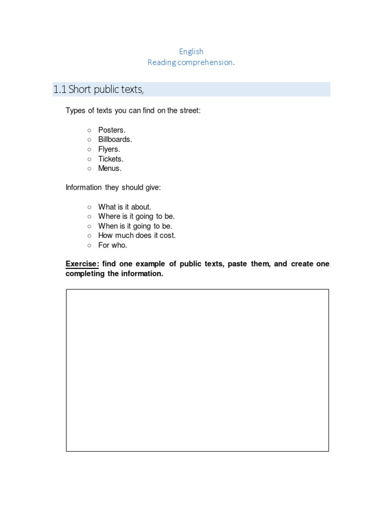 1.1 Short Public Texts,: English Reading Comprehension | PDF | Human ...