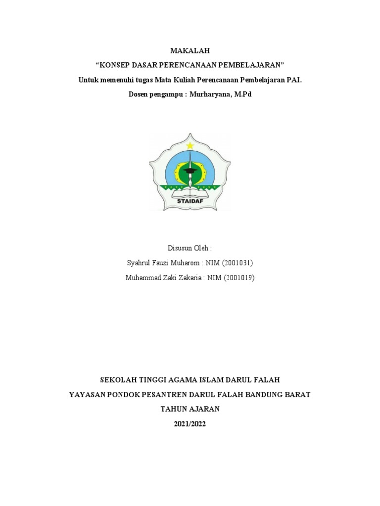 MAKALAH Konsep Dasar Perencanaan Pembelajaran (Syahruldanzaki) | PDF MAKALAH Konsep Dasar Perencanaan Pembelajaran (Syahruldanzaki) | PDF