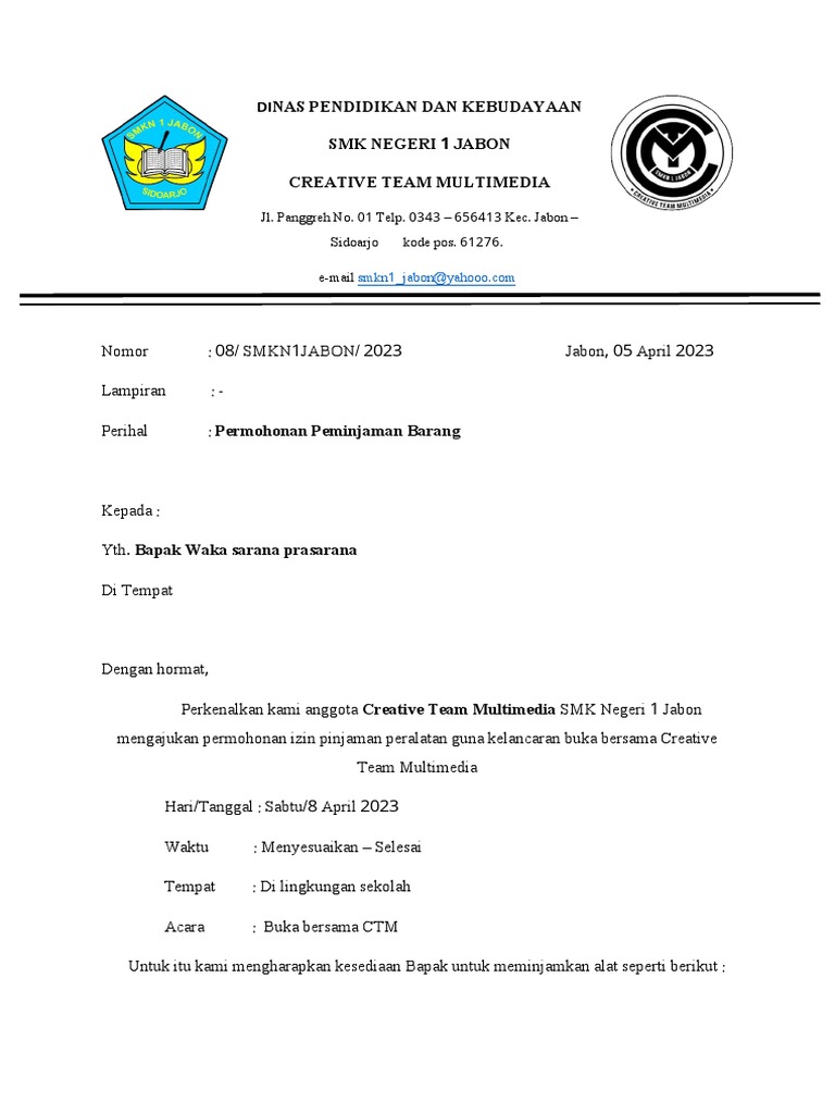 PROPOSAL PEMINJAMAN BARANG CTM Bukber | PDF