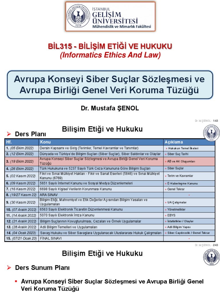 Bil315 - Bilişim Etiği Ve Hukuku: Avrupa Konseyi Siber Suçlar ...