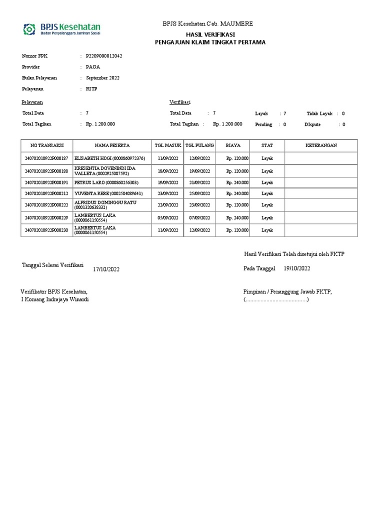 Verifikasi Bpjs Sept 2022 | PDF