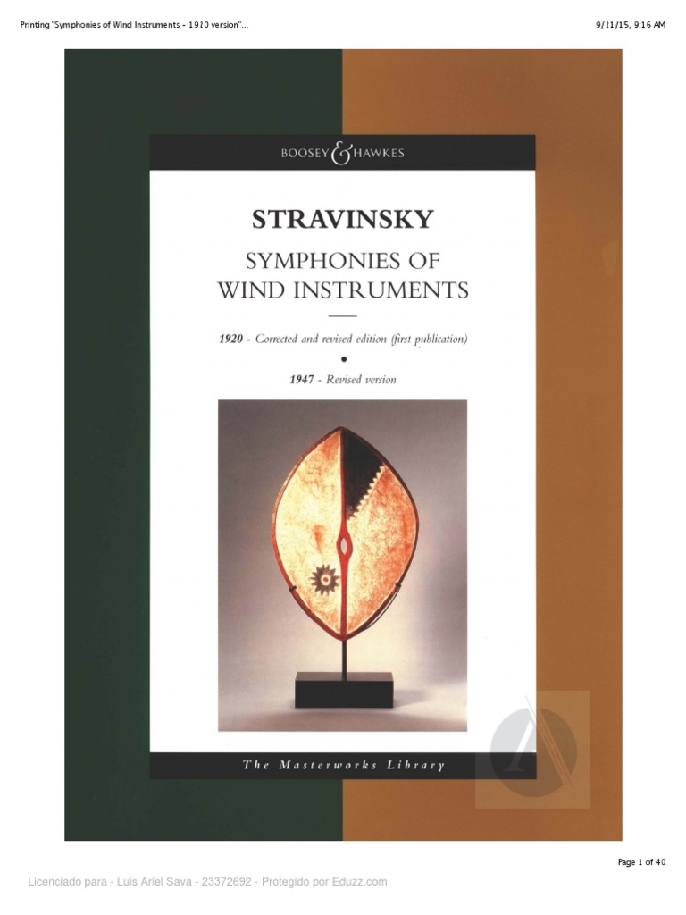 Stravinsky Symphonies of Wind Instruments | PDF | Compositions | Musical Subgenres