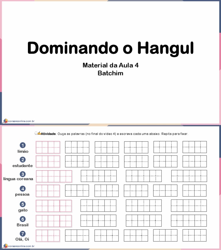Aprendendo Hangul: Aula 4 - Batchim | PDF