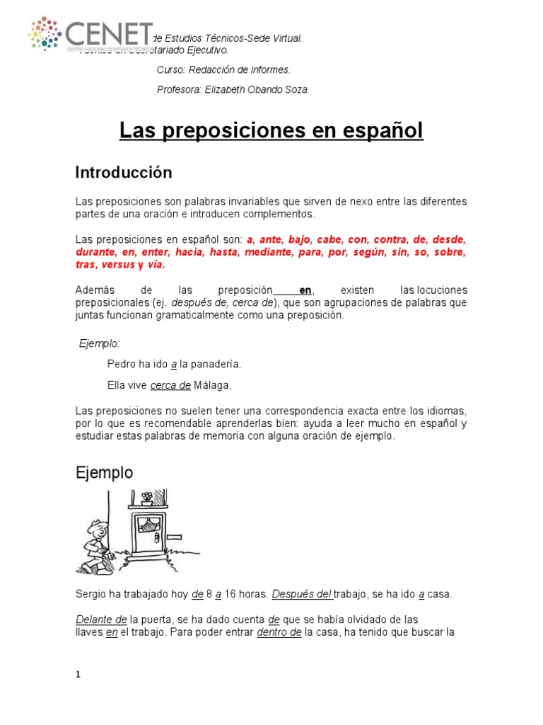 1 Las Preposiciones en Espanol Word | PDF
