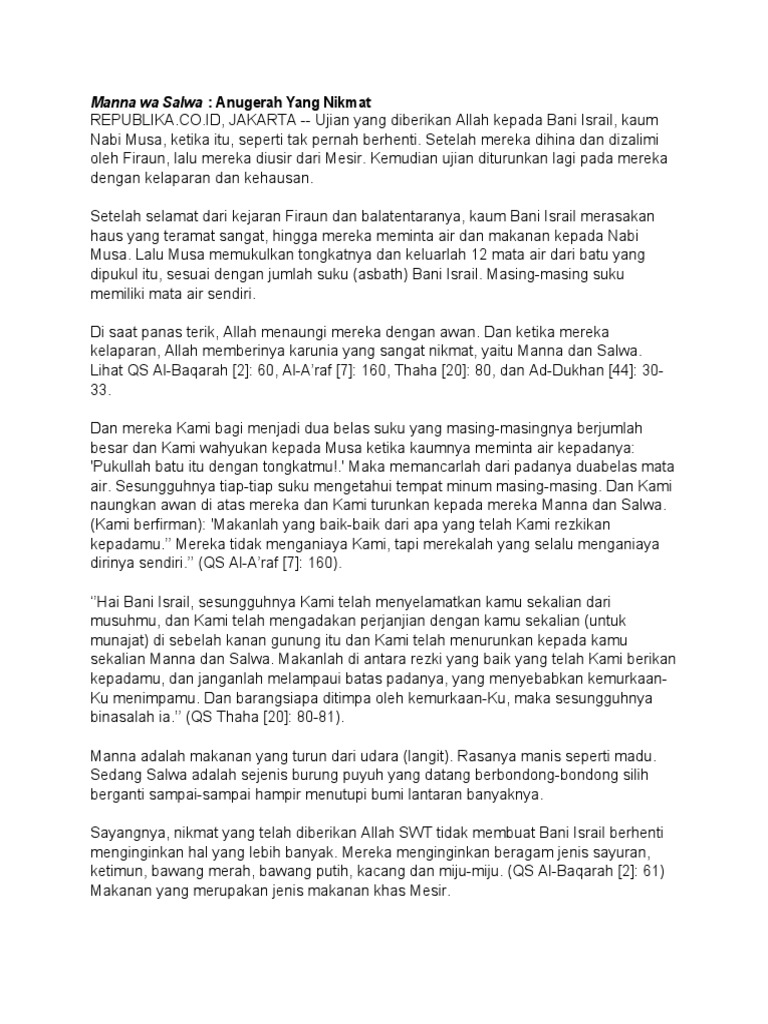 Manna Wa Salwa | PDF