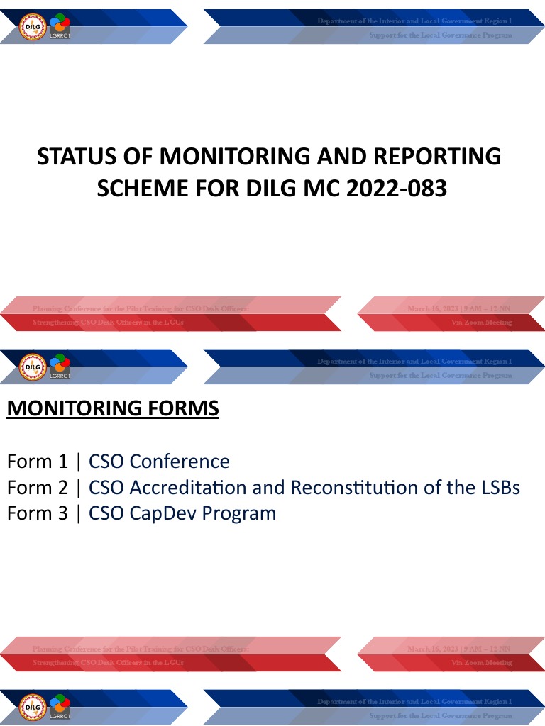 Status of Monitoring and Reporting Scheme For Dilg MC 2022-083 | PDF