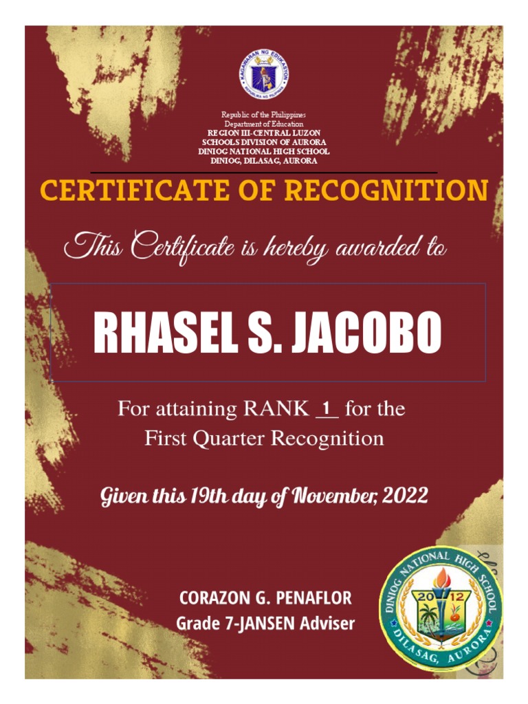 Certificate of Recognition | PDF
