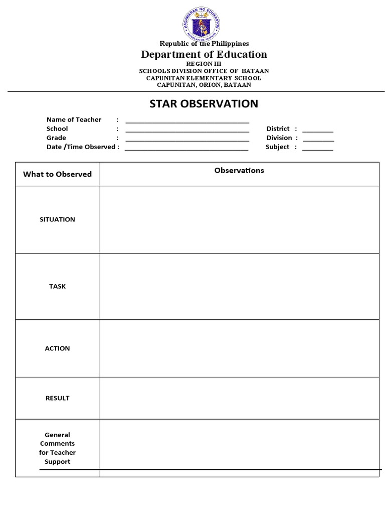 Star Observation: Department of Education | PDF | Teachers | Learning