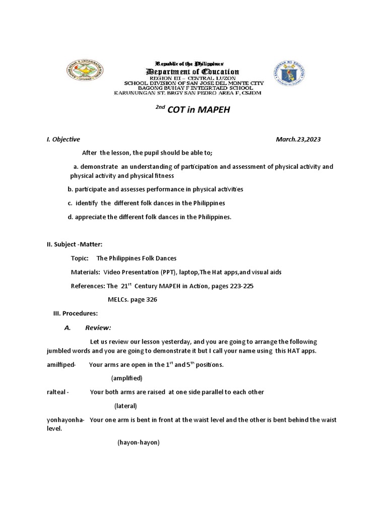 Cot in Mapeh | PDF | Dances | Arm