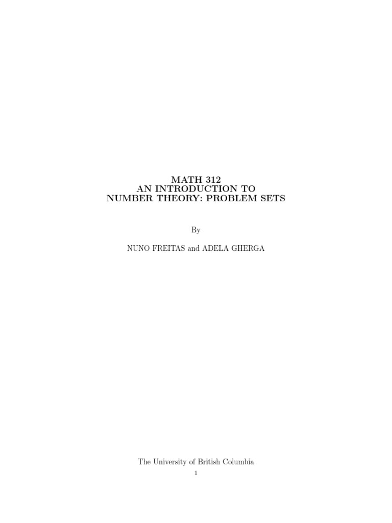 MATH 312 An Introduction To Number Theory: Problem Sets: by Nuno Freitas and Adela Gherga | PDF ...
