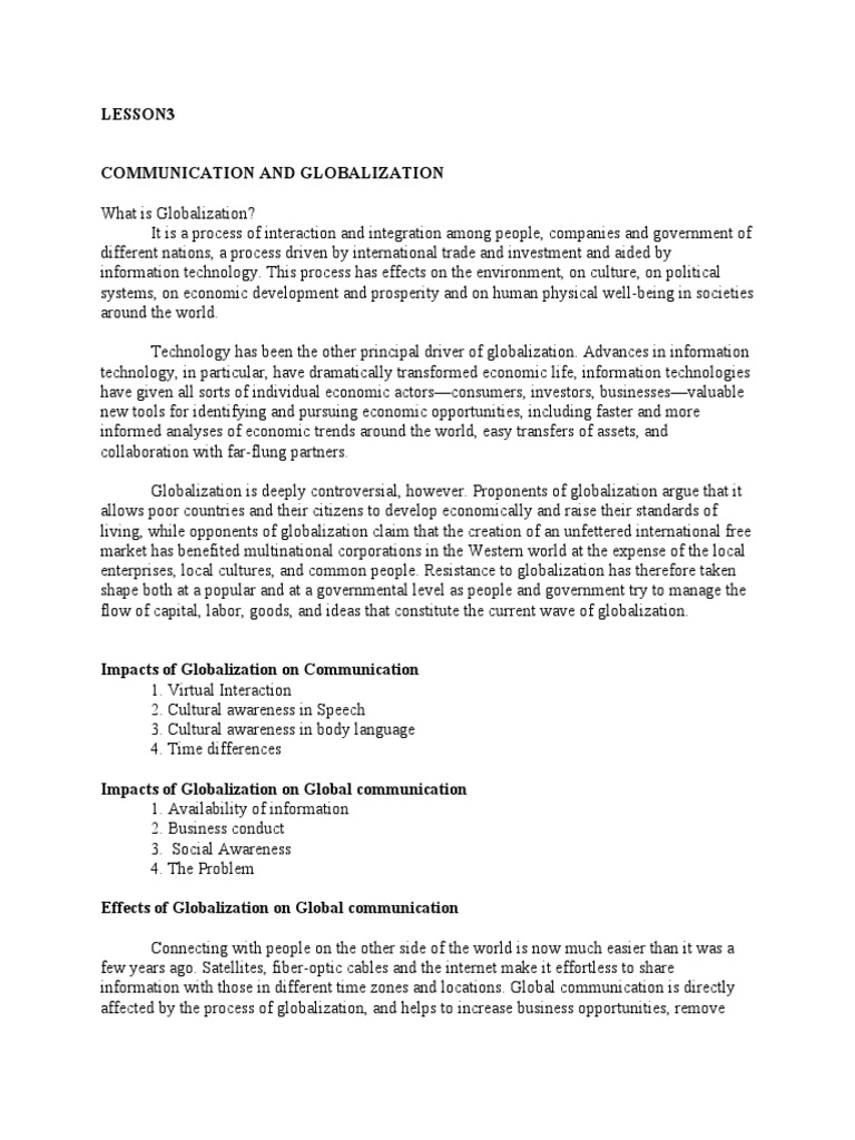 Lesson 3 Communication & Globalixzation | PDF | Globalization | Communication