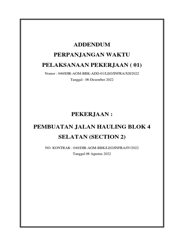 Surat Permohonan Addendum Waktu Pt. BBK | PDF