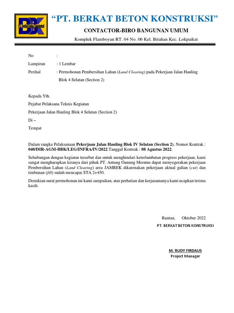 Surat Permohonan Land Clearing | PDF