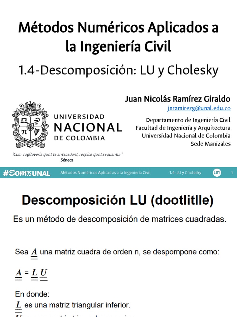 Métodos Numéricos: Descomposición LU y Cholesky | PDF | Análisis numérico | Matemáticas De La ...