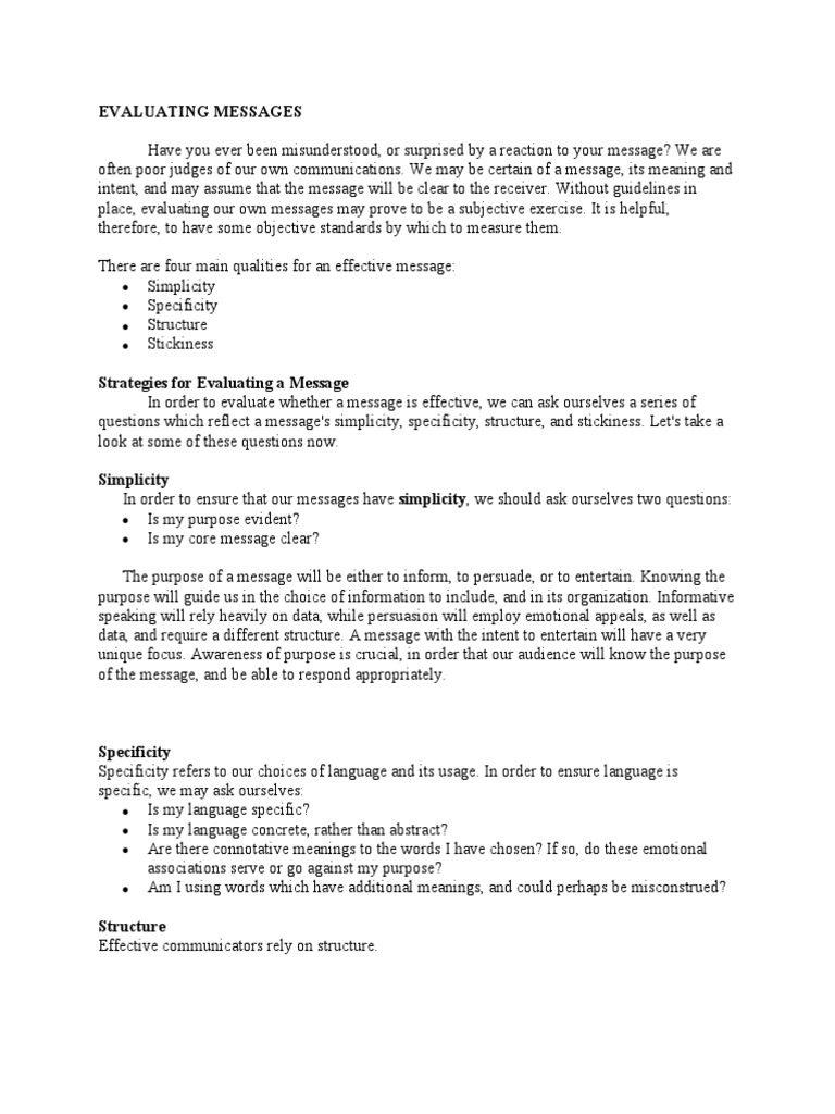 Lesson 6 Evaluating Messages | PDF | Information | Communication