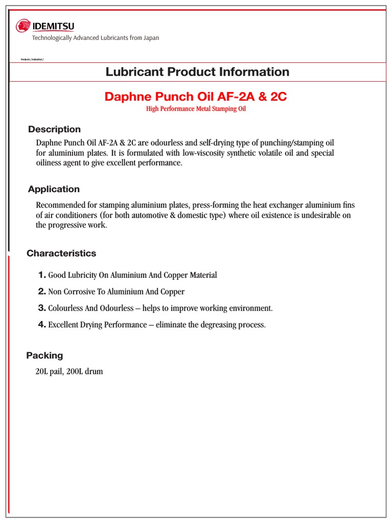 High Performance Metal Stamping Oils: Daphne Punch Oil AF-2A & 2C for ...