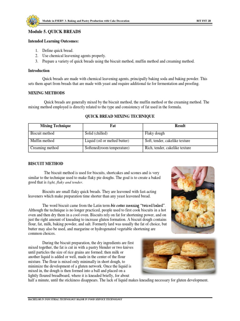 Module 5. Quick Breads: Intended Learning Outcomes | PDF | Breads | Dough