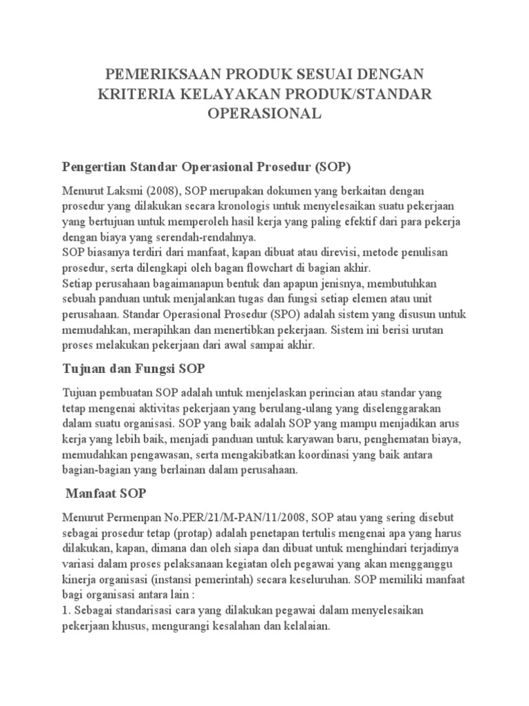 Pemeriksaan Produk Sesuai Dengan SOP | PDF