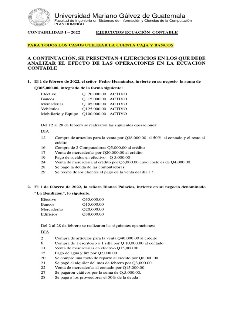 Ejercicios Ecuación Contable (Tarea) 2 | PDF | Contabilidad | Business
