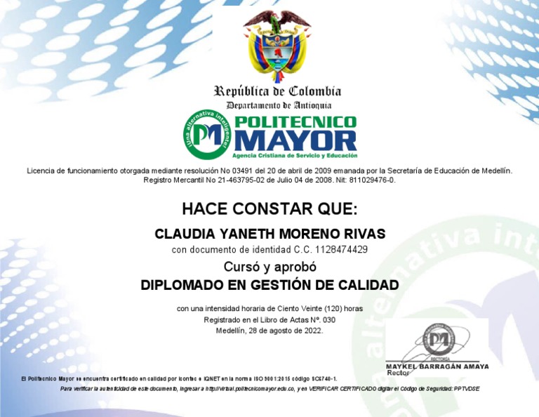 Hace Constar Que:: Claudia Yaneth Moreno Rivas Diplomado en Gestión de ...
