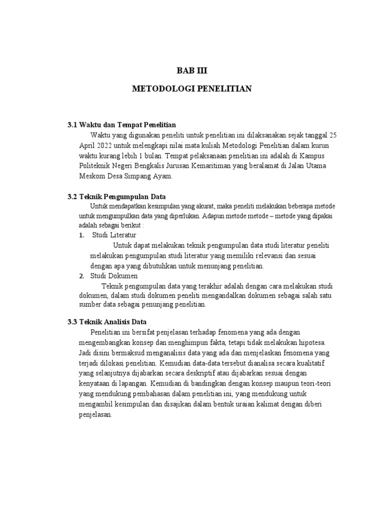 Bab Iii Metodologi Penelitian: 3.1 Waktu Dan Tempat Penelitian | PDF