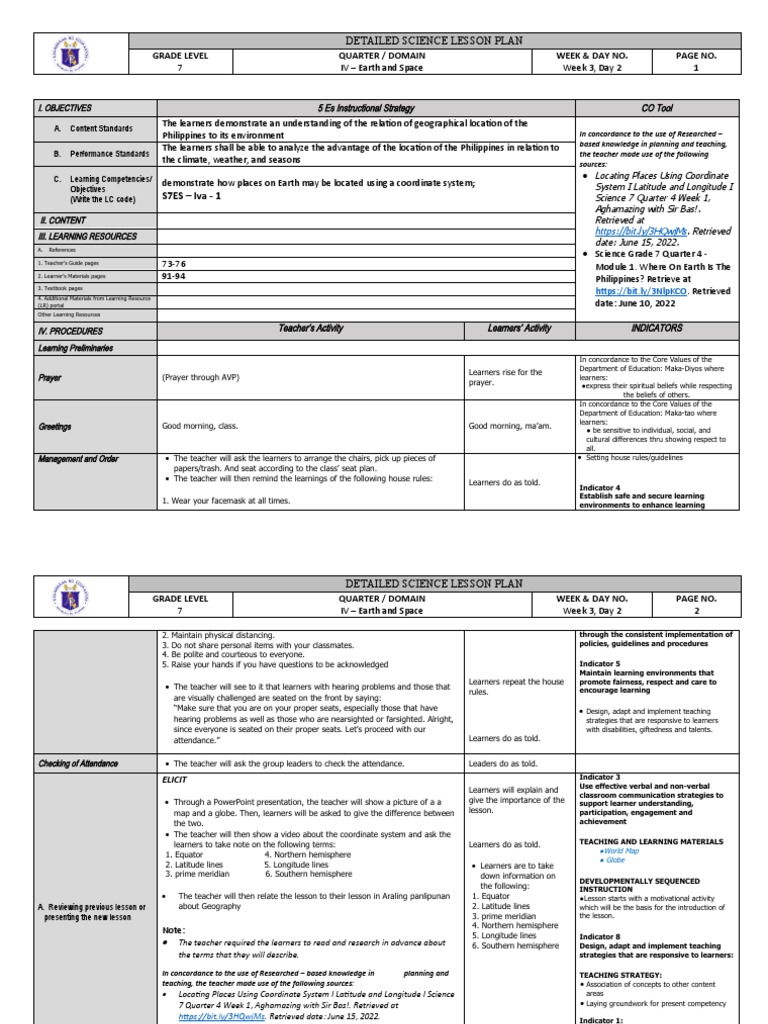 S7ES - Iva - 1: Grade Level Quarter / Domain Week & Day No. Page No ...