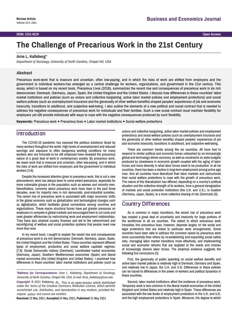 The Challenge of Precarious Work in The | PDF | Employment | Labour ...