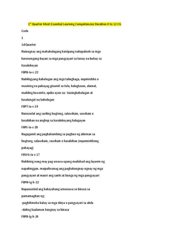 MELCS FILIPINO 8 1st 4rth | PDF