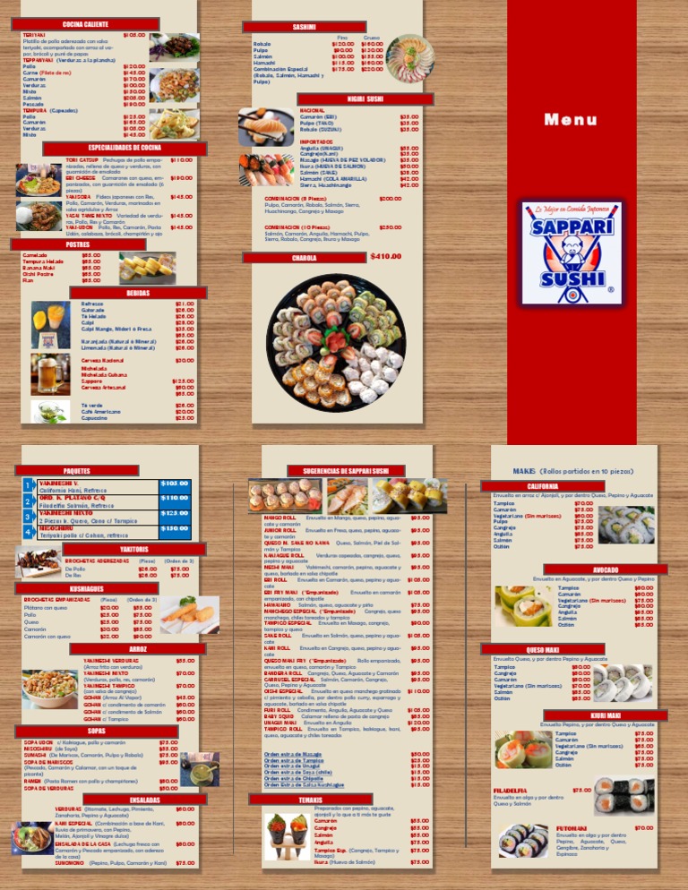 Sappari Sushi Carta | PDF | Mariscos | ensalada